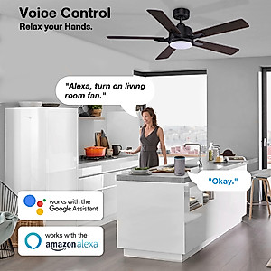 cumilo 52” Smart Ceiling Fanswith Lights Remote Control,Quiet DC Motor,Outdoor Indoor Modern Farmhouse Ceiling Fan work with Alexa App,Dimmable LED Light,Black/Brown for Bedroom Living Room Patio