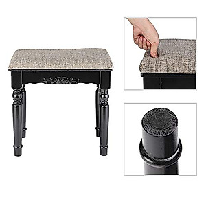 Bonnlo Vanity Stool Black Dressing Stool Piano Stool with Solid Wood Legs,Vanity Bench with Padded Seat,17.7''L x 12.0''W x 17.3''H