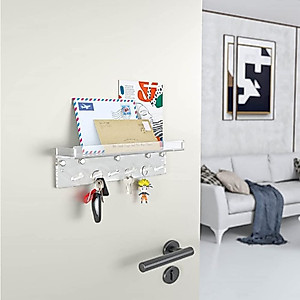 YUEHUA Magnetic Key Holder for Refrigerator, Acrylic Wall Mounted Key Rack with Mail Organizer for Home, Adhesive Key & Mail Holder Hanger - 6 Hooks (Clear)