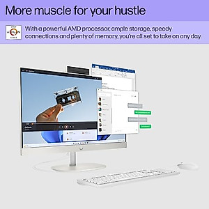 HP 23.8 inch All-in-One Desktop PC, FHD Display, AMD Athlon Silver 7120U, 8 GB RAM, 256 GB SSD, AMD Radeon Graphics, Windows 11 Home, 24-cr0110 (2023)