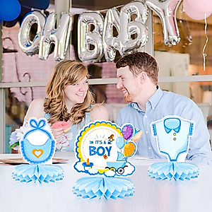 9 Pieces Blue Baby Boy Honeycomb Centerpieces Table Decor, It's a Boy Welcome Newborn Pattern Table Topper Ornaments Signs for Gender Reveal Baby Shower Party Decorations Photo Booth Props