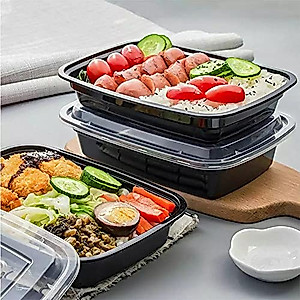 Glownary Meal Prep Food Containers with Lids, Bento Boxes, Food Storage Containers (28 oz. - Black, 50 Count. - Plastic)