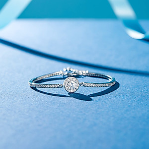 EVER FAITH Woman's Wedding Jewelry Gorgeous White CZ Birthstone Solitaire Wrist Bangle Bracelet Link for Bride, Bridesmaids