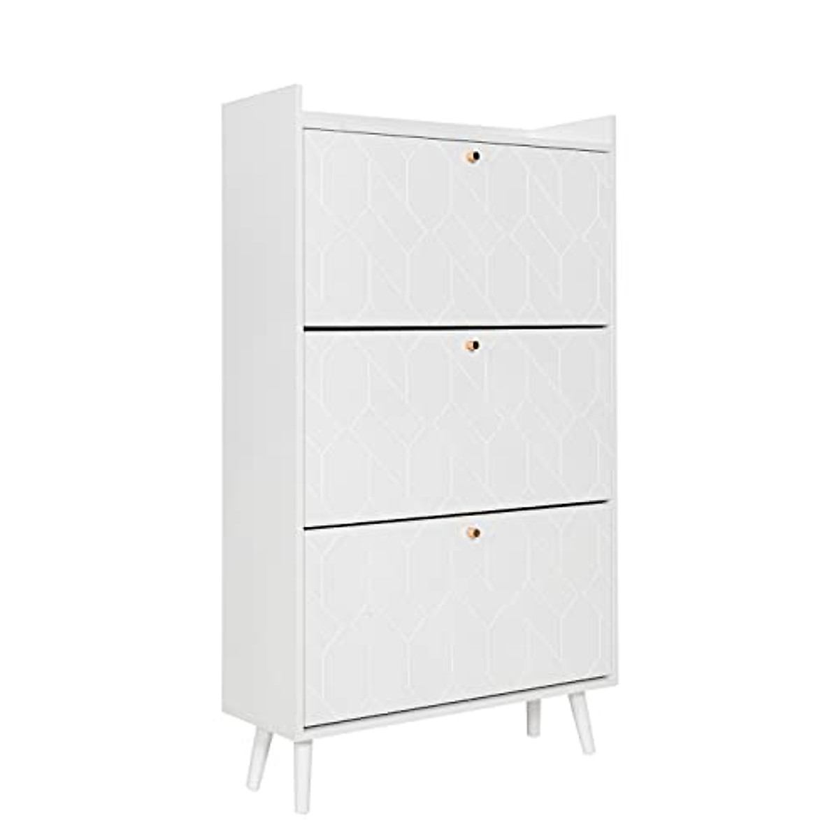 Yoluckea Shoe Cabinet with 3 Flip Drawers, Modern White Freestanding Shoe Rack Storage Organizer with Top Shelf, 3-Tier Shoe Storage Cabinet for Entrance Hallway (White)