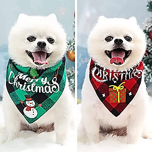 2 Pack Christmas Dog Bandanas,Double Layer Reversible Washable,Merry Christmas Snowman Gift Packages Pattern On Plaid Green Red Soft Cotton for Small Medium Large Dogs Cats Pets