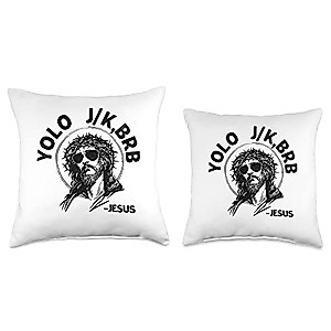 Christian Easter Religious Gift Kids Mens Womens Yolo JK, Bro Funny Christian Easter Day Jesus Cross Throw Pillow, 16x16, Multicolor