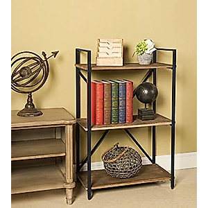 Industrial Small Bookshelf Bookcase Solid Wood 3 Tier Storage Rack Shelf for Small Space, Kitchen, Bathroom, Living Room, Office, 24.5" L x 13" W x 37" H