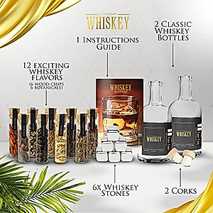 Whiskey Gifts for Men - Whiskey Making Kit - Whiskey Infusion Kit Gift Sets Men with Bottles, Wood Chips, Botanicals, Whiskey Stones - Whiskey Set - Husband Birthday Gift, Bourbon Kit Mens Gift Set