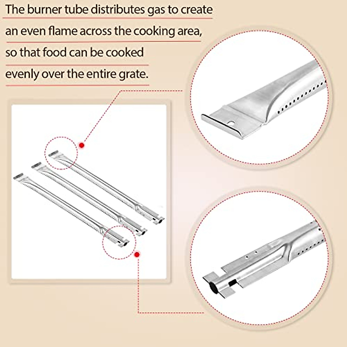 1767017 Grill Burner Replacement Parts for Oklahoma Joe’s Smoker Accessories 12201767 14201767 15202029 16202046 18202083 1767054 3-Burner Charcoal Gas Smoker Oklahoma Joe Grill Parts 3 Pcs