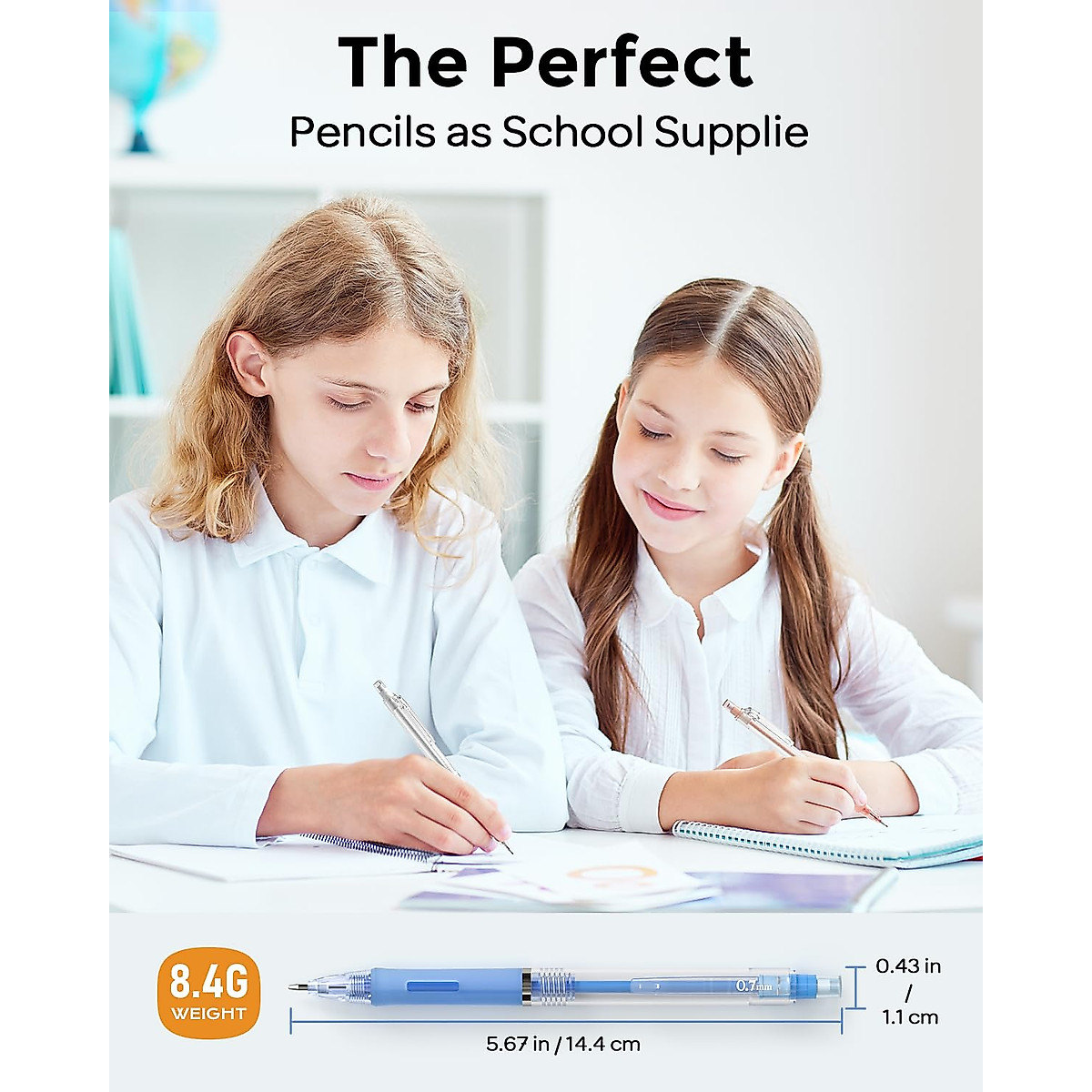 Nicpro 6 PCS Pastel Mechanical Pencil 0.5 & 0.7 mm with Case for School, with 12 tubes HB Lead Refills, 3 Erasers, 9 Eraser Refills For Student Writing, Drawing, Sketching, Blue & Pink & White Colors