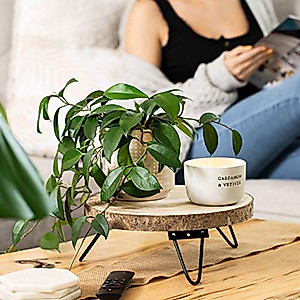 Timber Tree 10 inch Wood Cake Stand for Dessert Table - Round Rustic Cake Holder Tray Wooden Serving Platter Pedestal Centerpiece Decoration with Sturdy Hinged Metal Legs for Wedding Cakes