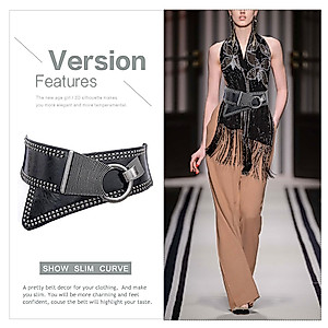 Women's Fashion Vintage Wide Waist Belt Elastic Stretch Cinch Belts With Interlock Buckle, Black, One Size