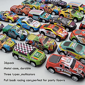 SeeuFun 36 Pack 2.7Inch Pull Back Racing Cars Die cast Race Car Vehicles Play-Set, Friction Powered Vehicles Toys for Boys and Girls Colors Random