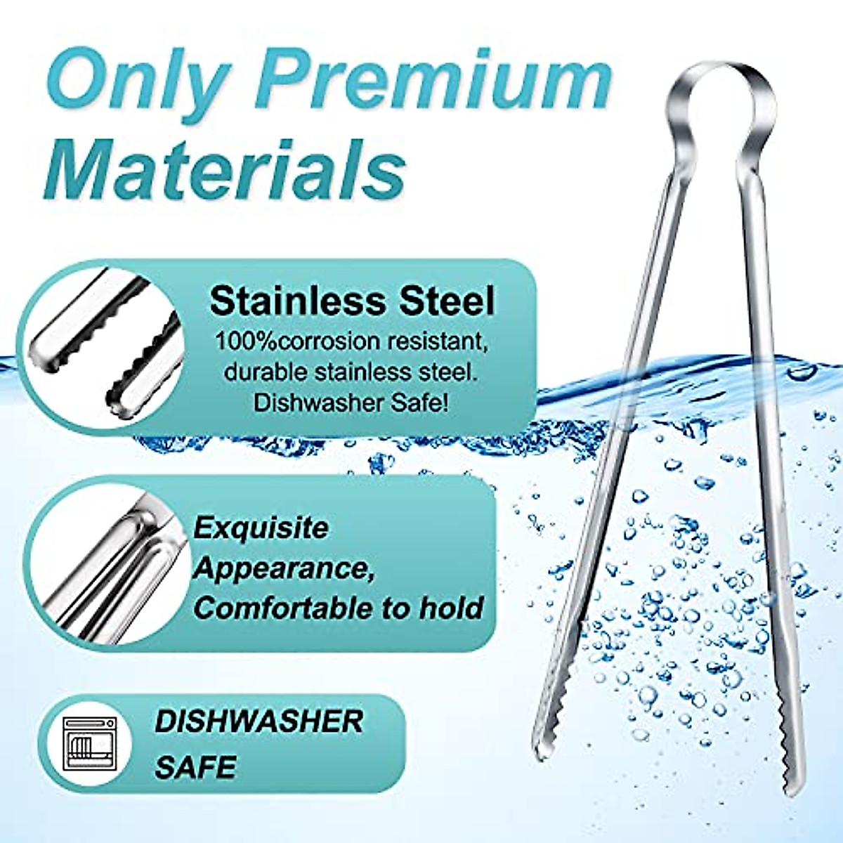 3 Pieces Korean BBQ Tongs Kitchen Stainless Steel Locking Grill Tong Cooking Non Slip Food Metal Tong for Cooking, Serving, Barbecue, Thanksgiving, Halloween, Christmas, 8.7 Inch, 10Inch,11.7Inch