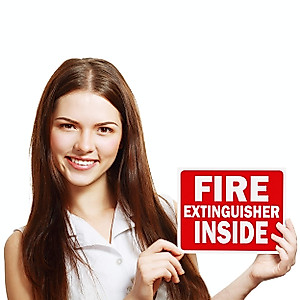 Fire Extinguisher Inside Sticker Sign - Safety Signs - 5 Pack - 4" X 5" - Durable Self Adhesive, Weatherproof & UV Protected - Red/White in Color - Ideal Decals for Trucks, Cabinets or Equipment