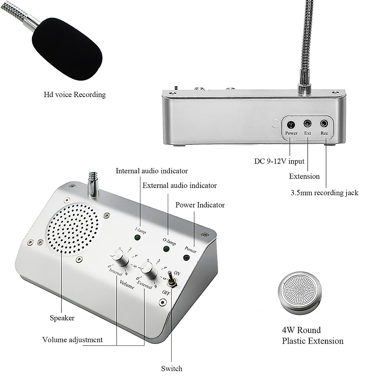 WWMFS Window Speaker System, Dual Way Window Microphone Intercom Speaker, Intercom System for Business, Office, School, Counter, Bank and Station