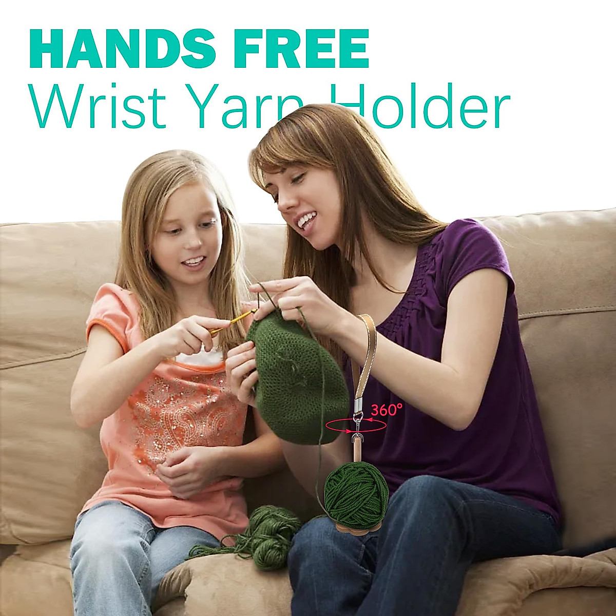 Portable Wrist Yarn Holder with Crossbody Strap, Yarn Spinner, Solid Wood Wrist Yarn Ball Holder for Crocheting, Yarn Organizer Storage Knitting Supplies Crocheting Gift for Craft Lover