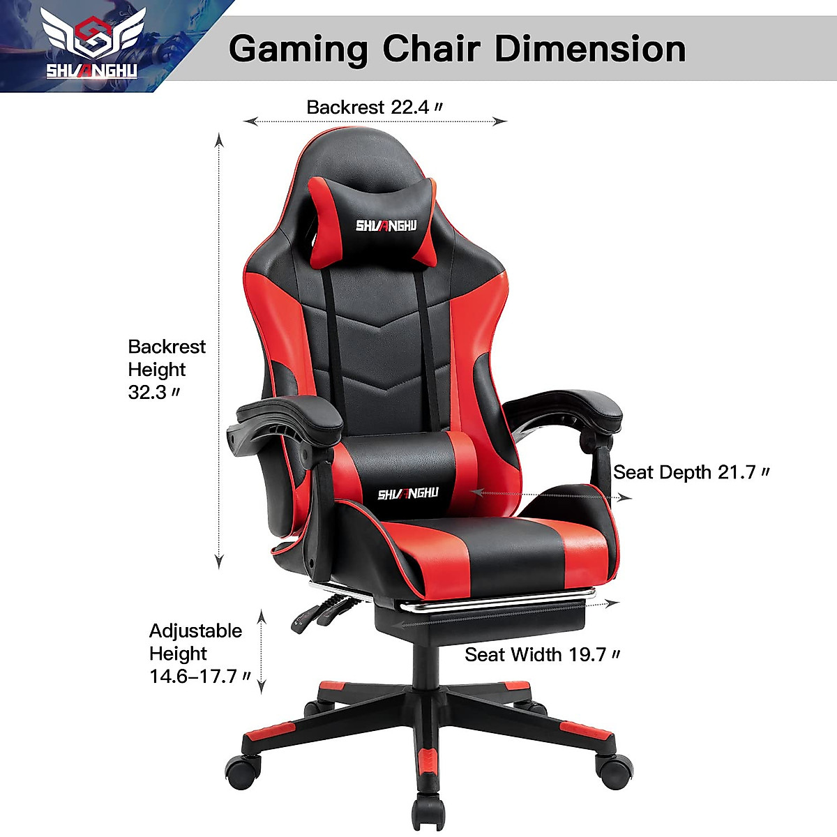 shuanghu Gaming Chair High Back Computer PC Ergonomic Video Office Chairs Gamer Chair with Footrest Video Support Reclining Video Computer Chair Desk Chair Leather Gaming Chair