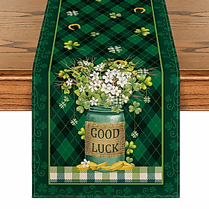 Artoid Mode Green Vase Shamrock Good Luck St. Patrick's Day Table Runner, Spring Holiday Kitchen Dining Table Decoration for Home Party Decor 13 x 72 Inch