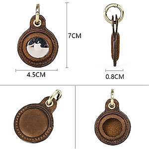 AirTag Holder Leather Case with Keychain, Genuine Premium Vintage Oil Wax Crazy Horse Cowhide Leather Case for Apple AirTag with Key Ring, Indiana Jones Style