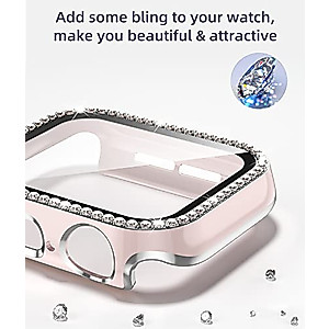ZAROTO for Apple Watch case 40mm with Tempered Glass Screen Protector for iwatch Series 6/5/4/SE, Bling Crystal Diamond Rhinestone Bumper Full Cover Protective Case Women Girls 40mm Pink