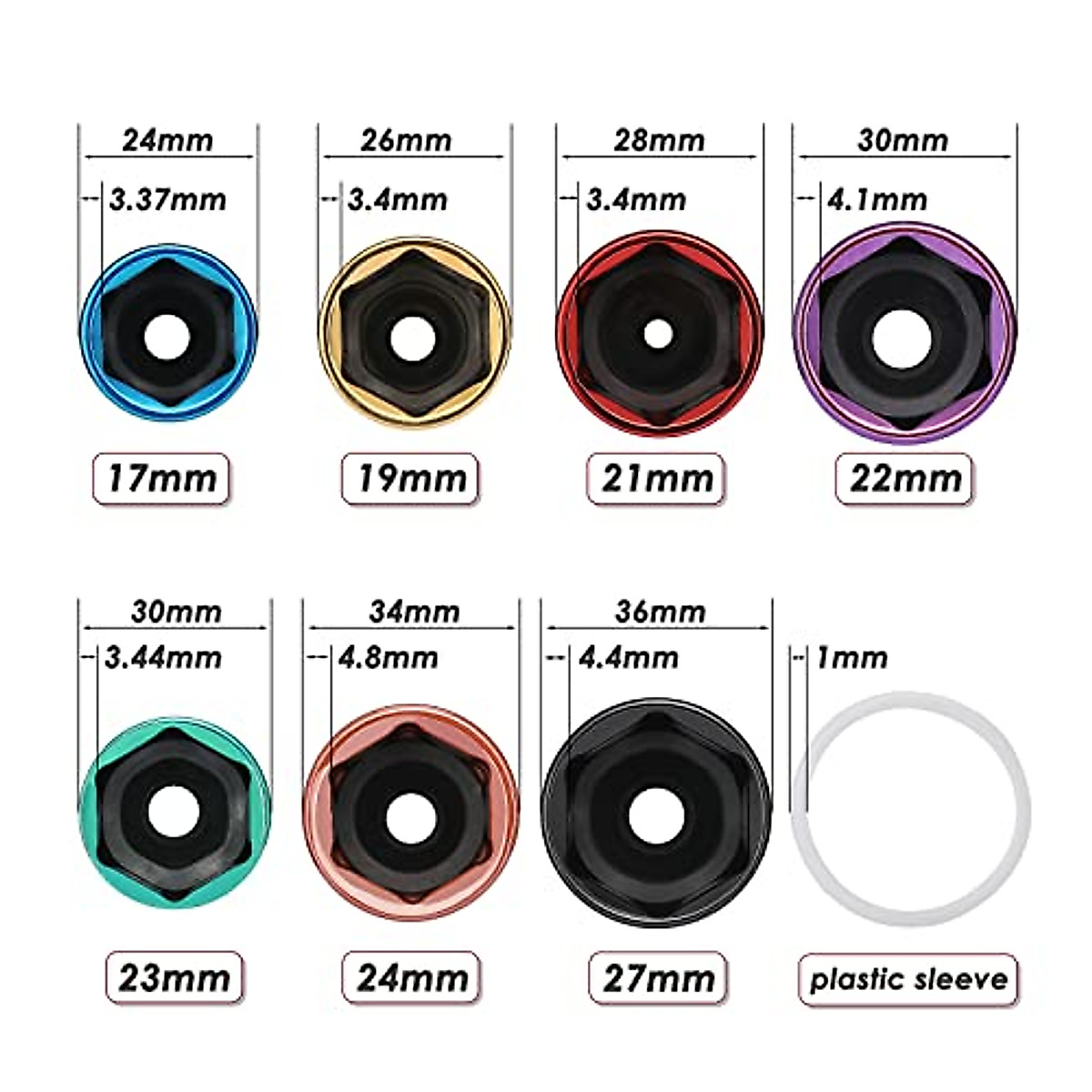 MIXPOWER 1/2" Drive Wheel Protector Impact Socket, 7pcs Thin Wall Deep Impact Socket Set, Durable Plastic Sleeve Lug Nut Socket, 6 Point, Metric, Color-Coded, 17mm, 19mm, 21mm, 22mm, 23mm, 24mm,27mm
