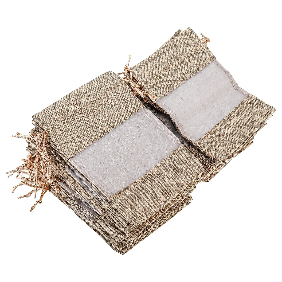 XMSound 50 Pack 5x7 Inch Linen Burlap Sheer Bag Organza Bag Burlap Bags Gift Bags with Drawstring, for Wedding Party Favors Cosmetic Samples Mesh Pouch DIY Craft