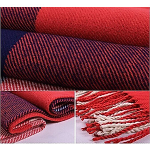 Wander Agio Women's Fashion Long Shawl Big Grid Winter Warm Lattice Large Scarf Orange Red Winter