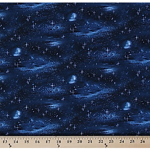 Cotton Landscape Medley Galaxy Stars Star Moon Outer Space Night Blue Black Cotton Fabric Print by The Yard (430-BLACK)