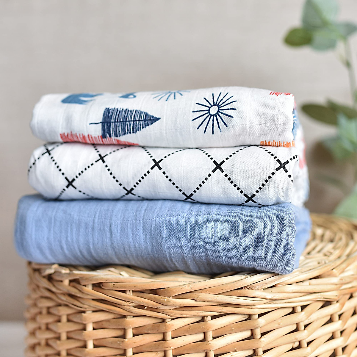 Ruby Star Swaddle Blanket, Muslin Swaddle Blankets, 3 Pack Receiving Blanket for Boys and Girls, 47 x 47 in