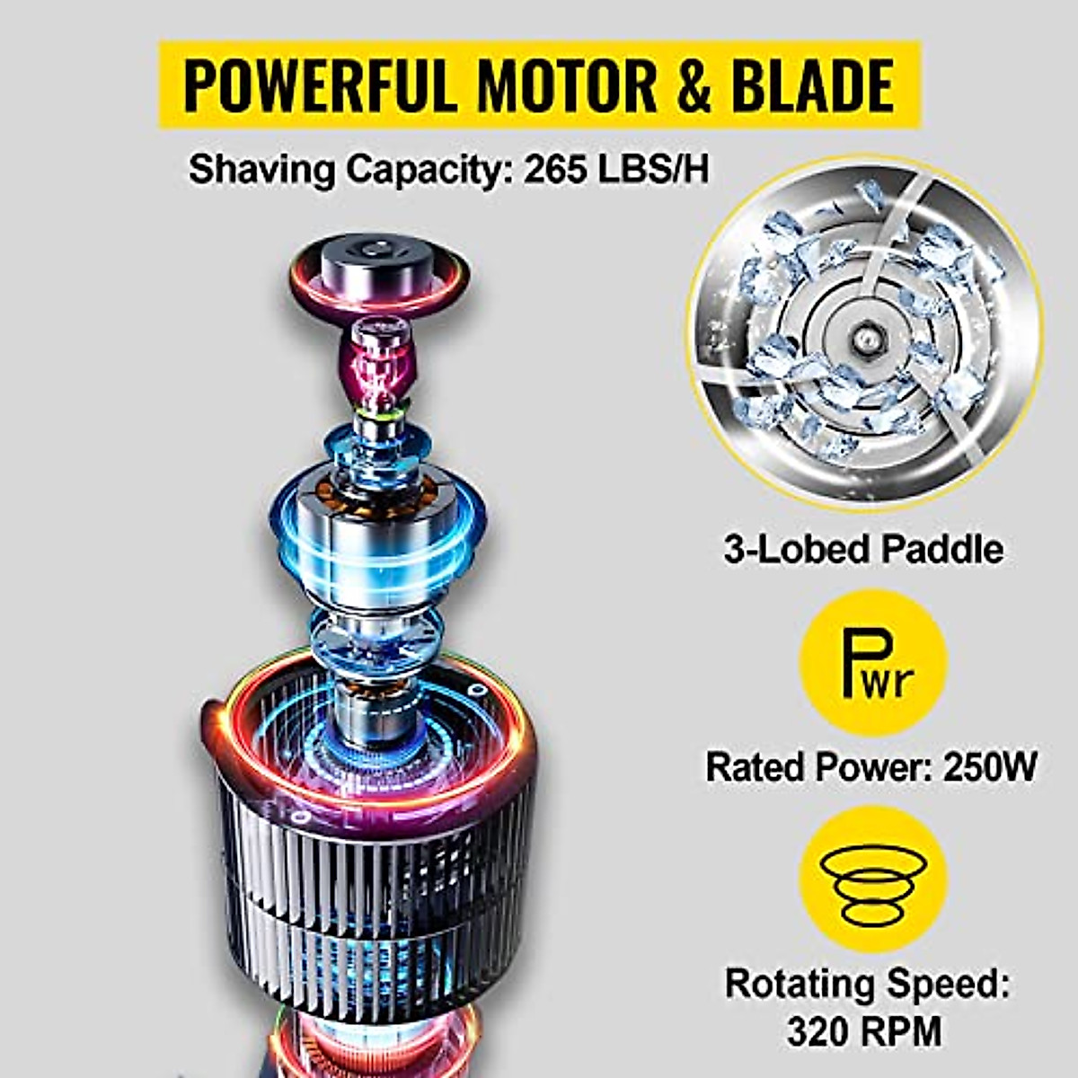 VEVOR Ice Shaver Machine Electric, Snow Cone Machine Commercial 265 LBS/H, Shaved Ice Machine w/Ice Hopper & Lid, 250W Ice Crusher w/Drain Pipe Tabletop Shaved Ice Maker w/Adjustable Fineness White