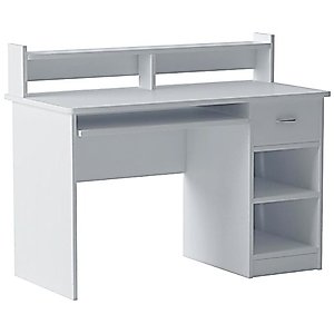 OneSpace Essential Computer Desk, Hutch with Pull-Out Keyboard, White
