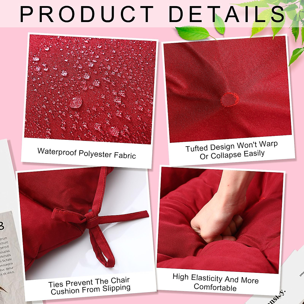 Chunful Back Chair Cushion Outdoor Indoor Tufted Seat/Back Patio Seating Cushions Waterproof Weather Resistant Patio Rocking Pads for Outdoor(Wine Red,2 Pcs)