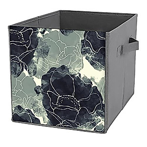 Watercolor Flower PU Leather Collapsible Storage Bins Canvas Cube Organizer Basket with Handles