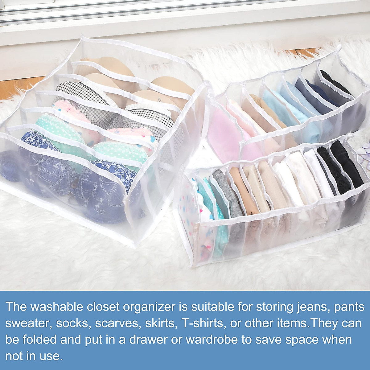 uxcell Jeans Organizer for Closet, 7 Grids/11Grids Wardrobe Clothes Organizer Storage Box for Jeans, Sweater, T-Shirt, Underwear, White