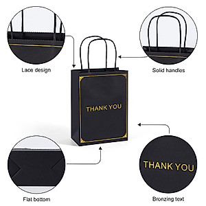 Sdootjewelry Thank You Gift Bags 20 Packs, Small Gift Bags with Handles, Gold Foil Thank You Bags for Business Small 5.9''×3.1''×8.1'', Black Gift Bag for Birthday Wedding Party Shopping