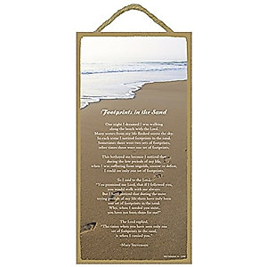 SJT ENTERPRISES, INC. Footprints in The Sand Poem Wood Sign - Inspirational Mary Stevenson Quote - Indoor Plaque Decoration for Wall - Hanging Decor - 5" x 10" (SJT13168)