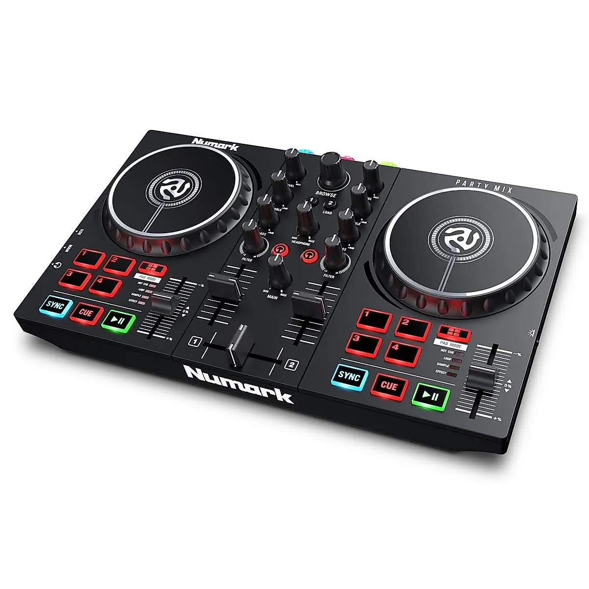 Numark Party Mix II - DJ Controller with Party Lights, DJ Set with 2 Decks, DJ Mixer, Audio Interface and USB Connectivity + Serato DJ Lite