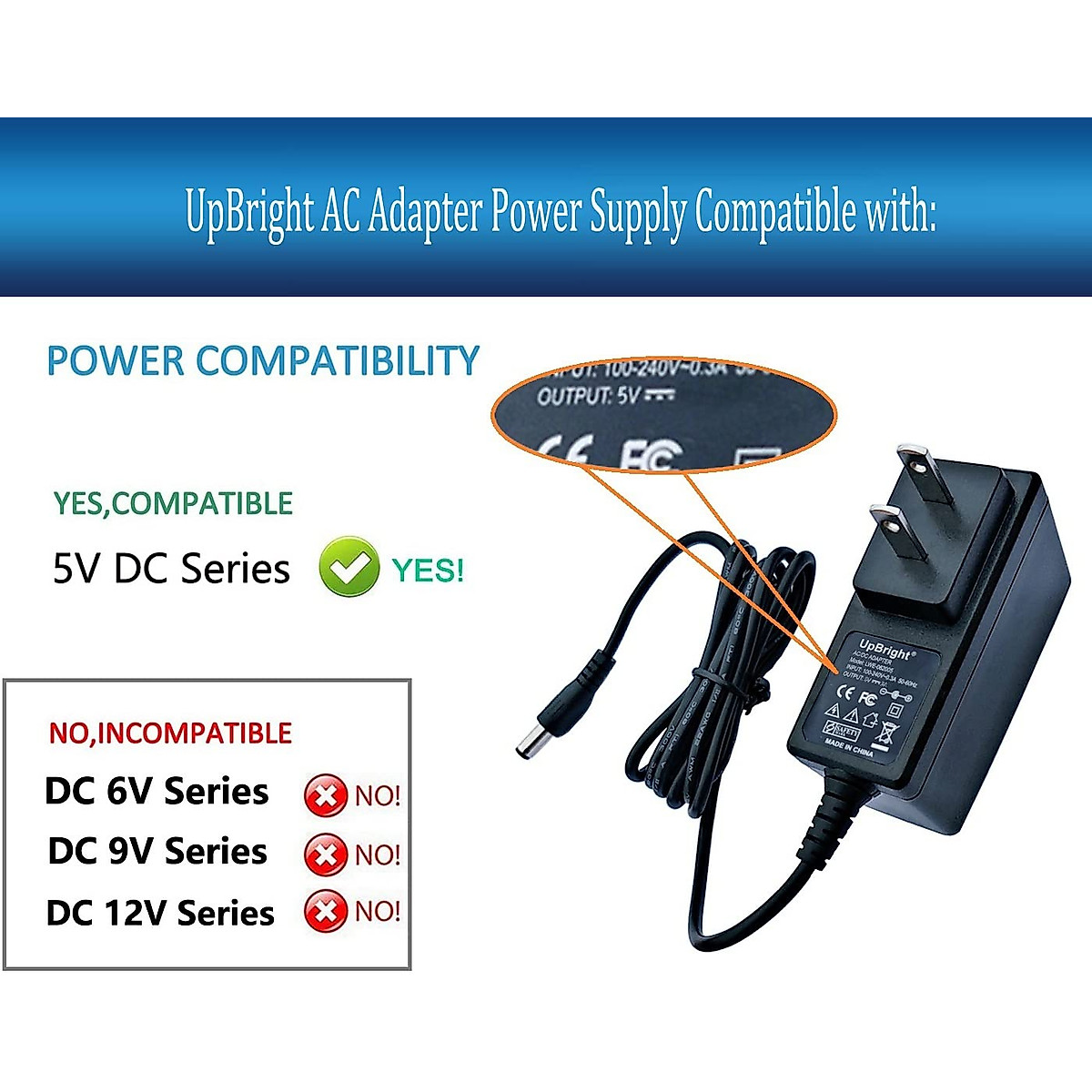 UpBright 5V AC/DC Adapter Compatible with Arcade1up 8121 LS3062020 8261 8296 8295 Ms Pac-Man Counter-Cade CounterCade Console Table Top Game Arcade 1Up Machine Bi12T-050200-BDU 2A Power Supply Charger