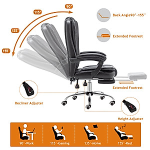 Erinnyees Executive Office Chair, PU Ergonomic Chair with Footrest and Linkage Armrests, 90°-155° Reclining Office Chair, 360° Swivel Computer Desk Chair with Back Support, Black