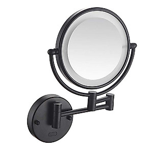 LLUCH 8inch Double-Sided LED Wall Mounted Bathroom Mirrors,Extendable Makeup Mirror Folding Beauty Mirror Round Shape,ORB Mirror