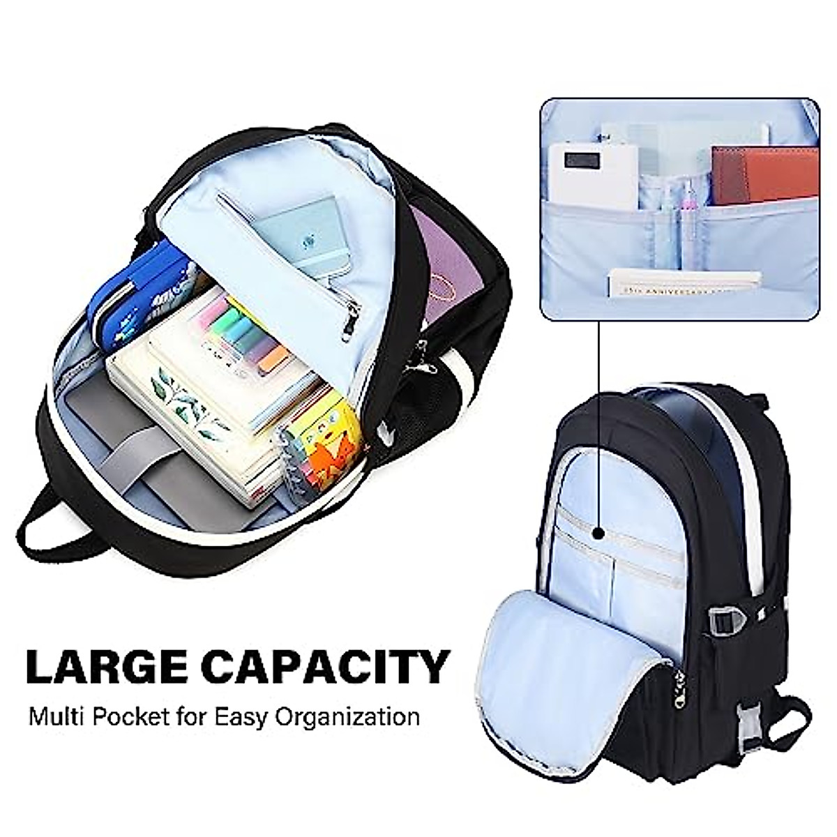 VIRTUREVI Girls Backpack for School Backapck for Teen Girls Waterproof School Bag BookBag for Girls Black