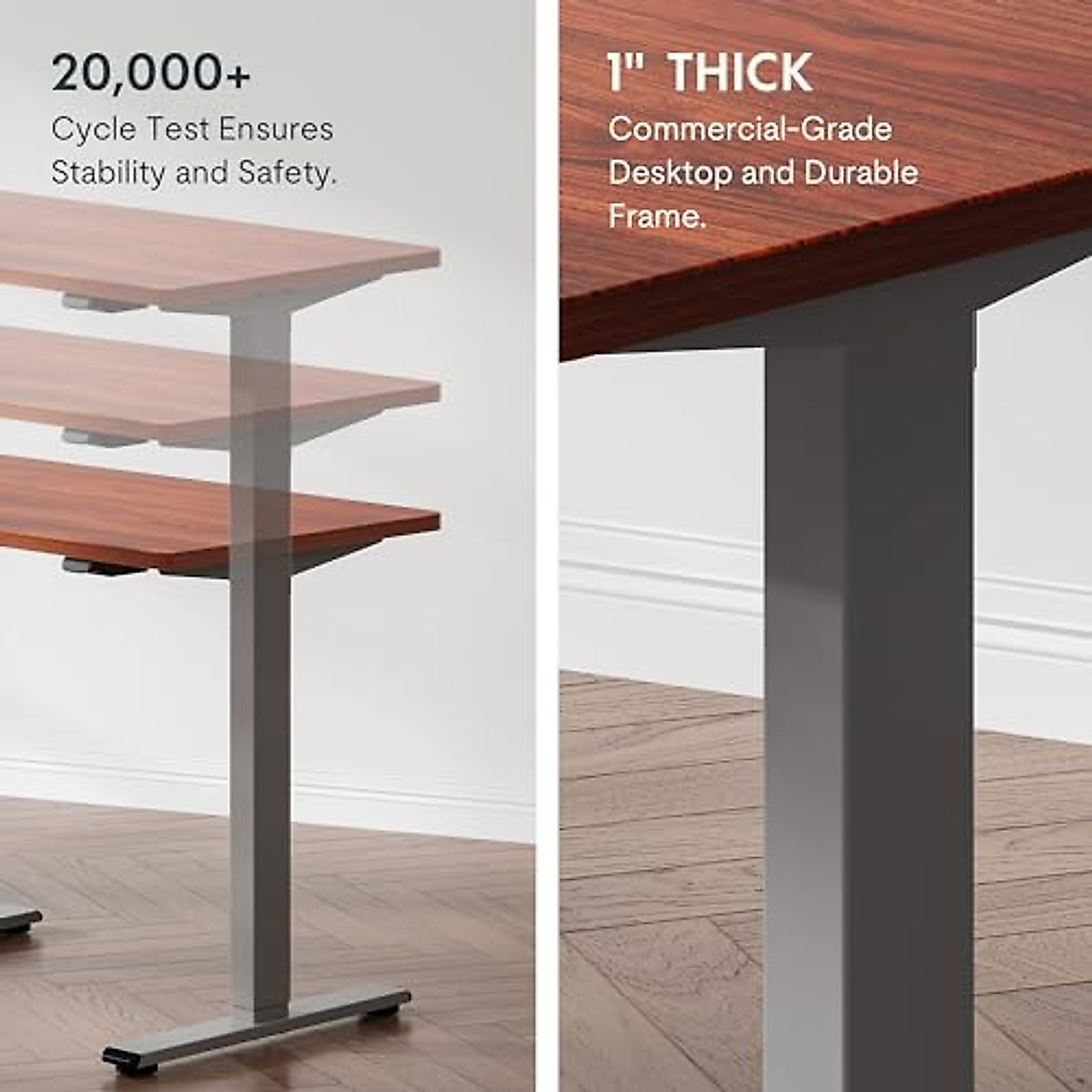 FLEXISPOT Adjustable Desk 55 x 28 Inches Stand Up Desk Workstation Electric Height Adjustable Standing Desk with Splice Board (Gray Frame + 55 in Mahogany Top)