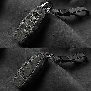 Alcantara Leather Key Case Cover Fit for Aston Martin DB11 DBS Superleggera (Black)
