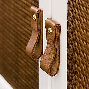 KEYAIIRA - Leather and Brass Drawer Pull - minimal furniture knobs modern kitchen handle pulls for cabinets farm house Scandinavian dresser hardware