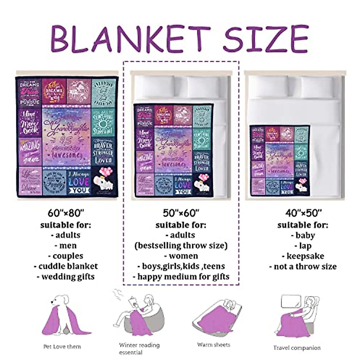 Sulpoie Granddaughter Gifts from Grandma, Granddaughter Blanket, Gifts for Granddaughter from Grandparents, Granddaughter Birthday Graduation for Granddaughter Throw Blanket 60"x50"