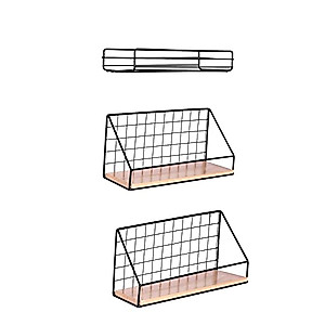 Livabber Floating Shelves Wall Mounted,Home Office Decor- 2 Rustic Arrow Design Wood Storage Metal Shelves Wall Mounted+Adhesive Shower Caddy Basket Shelf for Bathroom/Kitchen, 2 Pack (Small&Small)