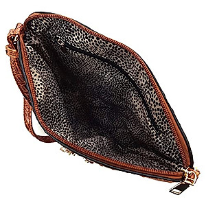 Ostrich Croc Tassel Zipper Pocket Crossbody Bag Animal Pattern Printed Shoulder Bag Womens Purse Satchel (#A-Light Brown)