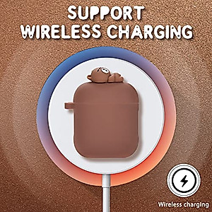 Cute AirPod Case with Bear Keychain Classic Matte Soft Silicone Protective Cover for Women and Girls Compatible with AirPods 2nd & 1st Generation Case
