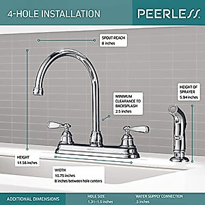 Peerless Two Handle Deck Mount Kitchen Faucet in Chrome| 360 Degree spout Swivel| Ceramic disc